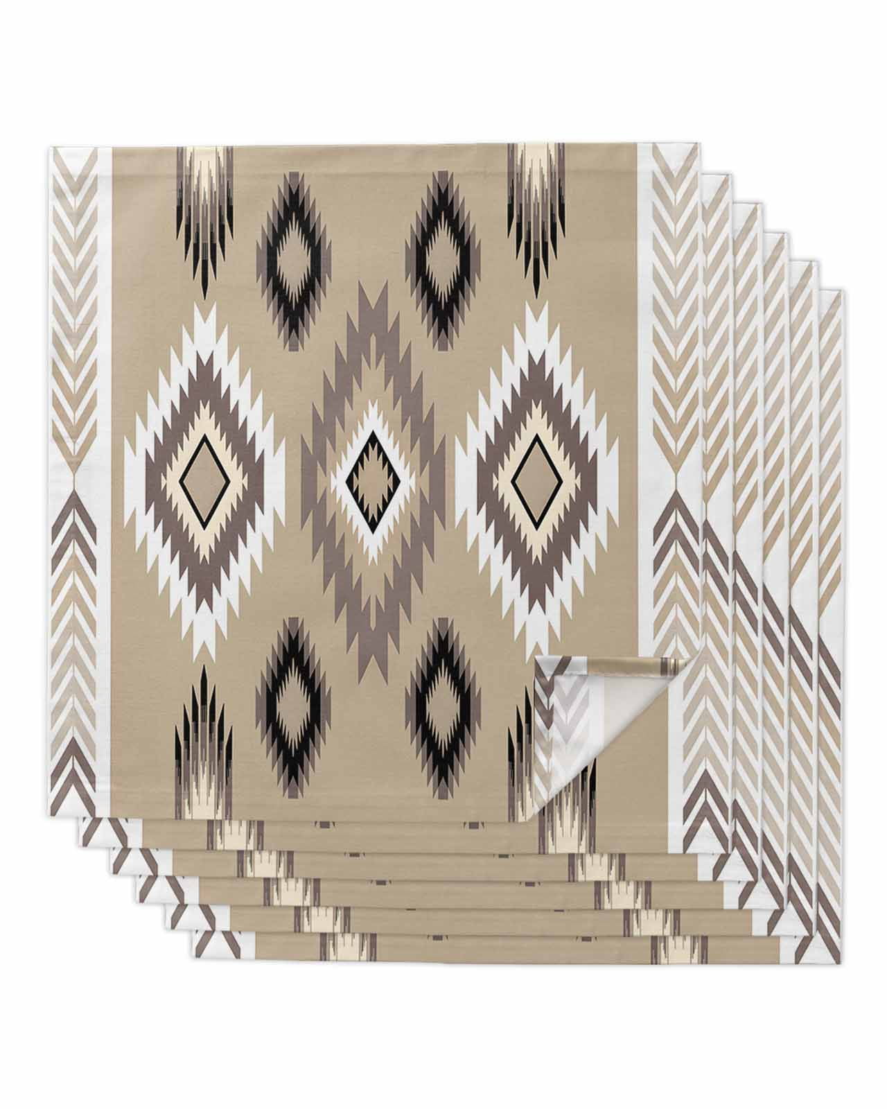 Brown Boho Cloth Napkins Set of 6 Reusable Dinner Napkins, Vintage ...