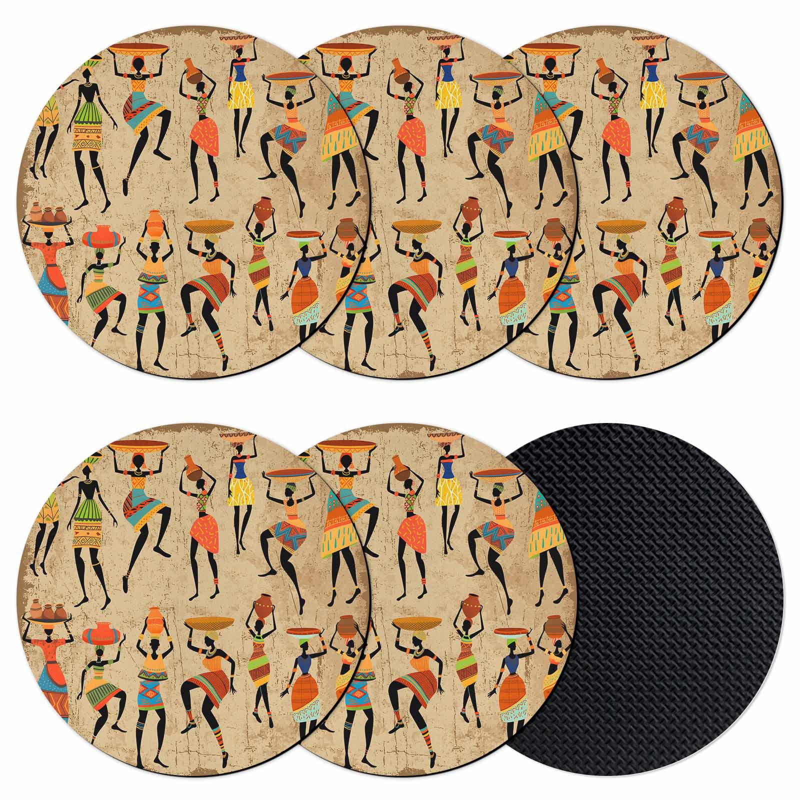 Brown Boho Coasters Set of 6, Farmhouse Vintage Ethnic African Women ...