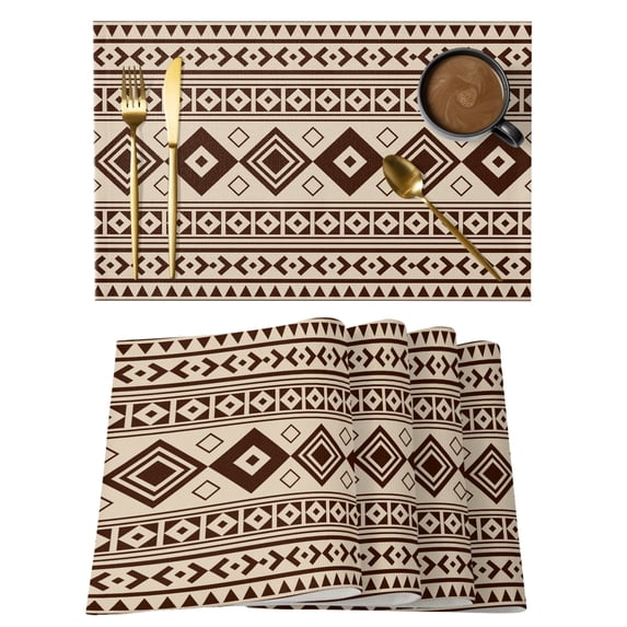 Brown Boho Cotton Linen Placemats Set of 6, Moroccan Geometric Striped ...