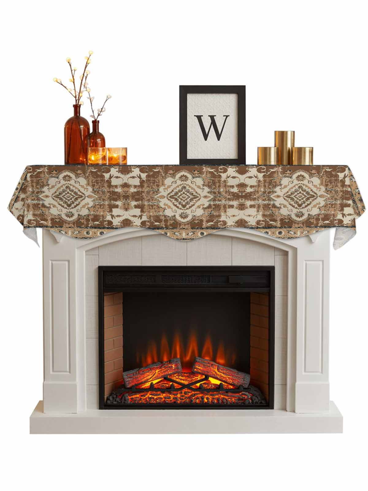 Brown Boho Fireplace Mantle Scarf, Retro Western Rustic Ethnic Tribal ...