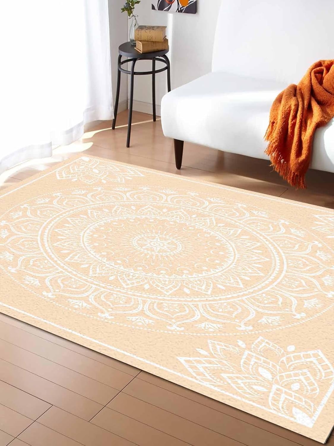 Brown Boho Flower Area Rugs Indoor Non-Slip Washable Rug Bohemian ...