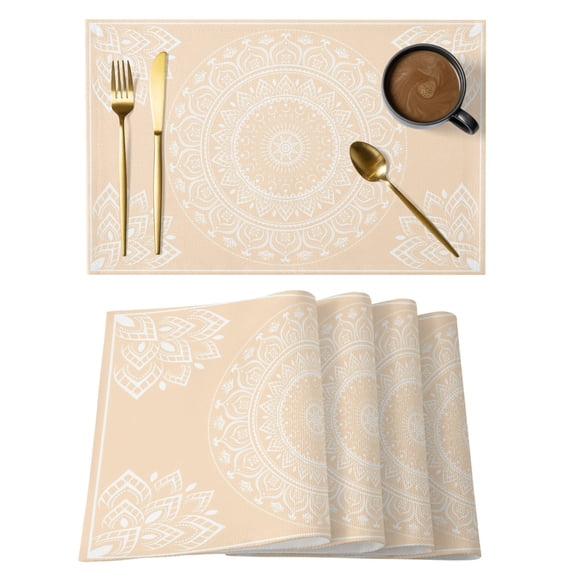 Brown Boho Flower Cotton Linen Placemats Set of 1, Bohemian Flowers ...