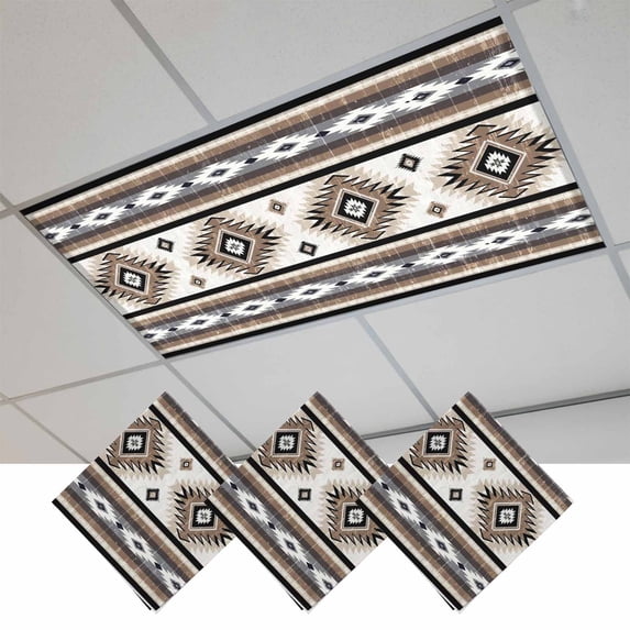 Brown Boho Fluorescent Light Covers, Southwestern Ethnic Aztec Retro ...