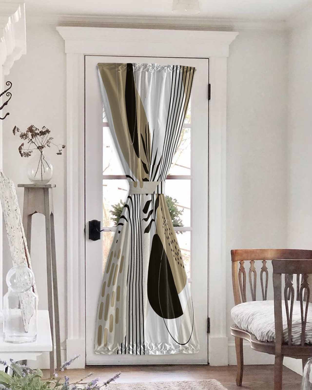 Brown Boho Geometric Blackout Curtains, French Door Curtains for Door ...