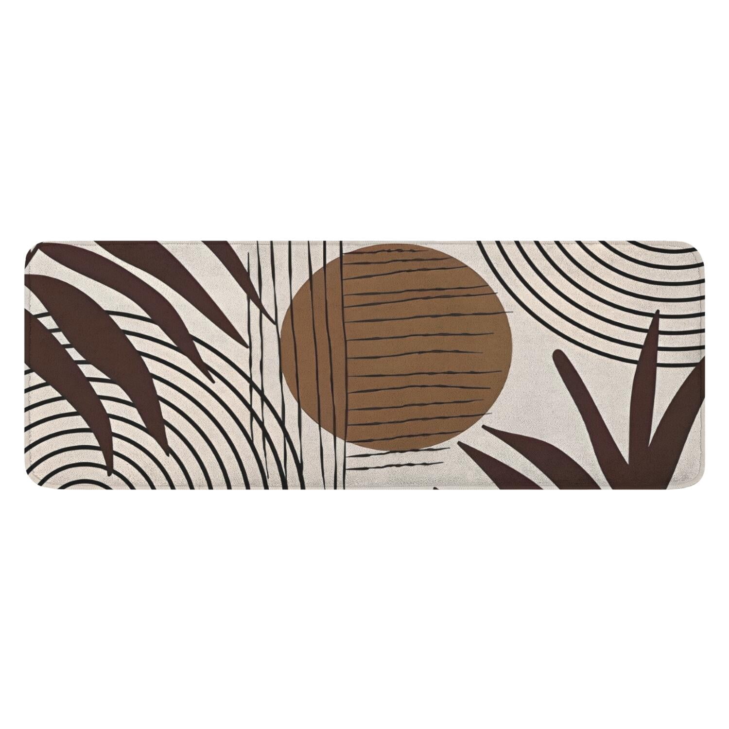 Brown Boho Geometric and Plant Pattern Kitchen Rug Mat,Kitchen Runner ...