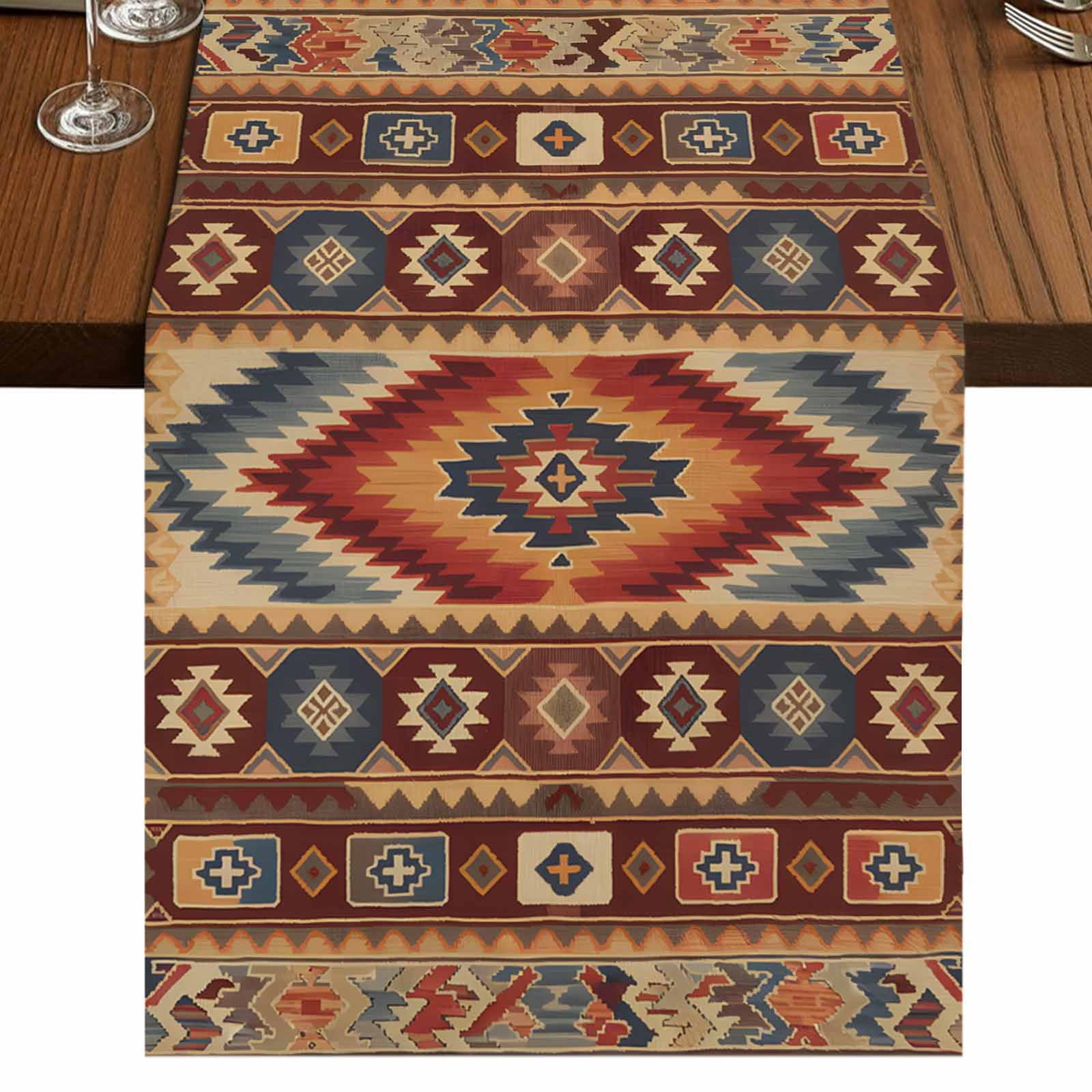 Brown Boho Geometric Southwest Ethnic Style Table Runner for Dining ...