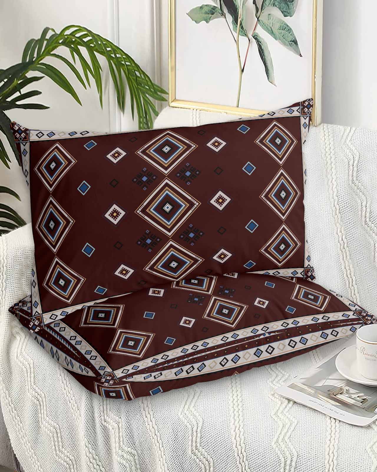 Brown Boho King Pillow Cases Set of 2 - Microfiber Bed Throw Pillow ...