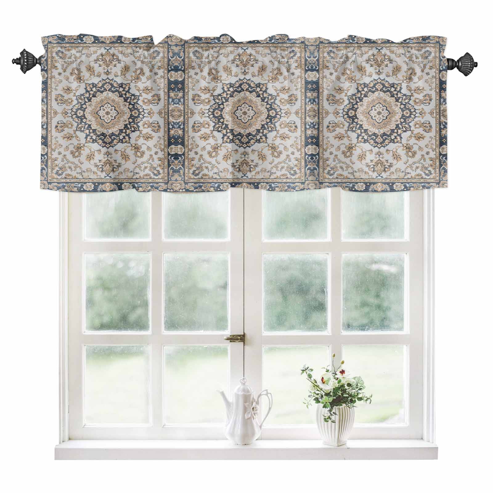 Brown Boho Kitchen Valances for Windows 42x12 Inch Kitchen Curtains ...