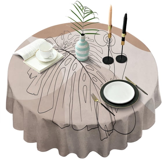 Brown Boho Line Art Plant Pattern Round Tablecloth 60"x60",Wrinkle ...