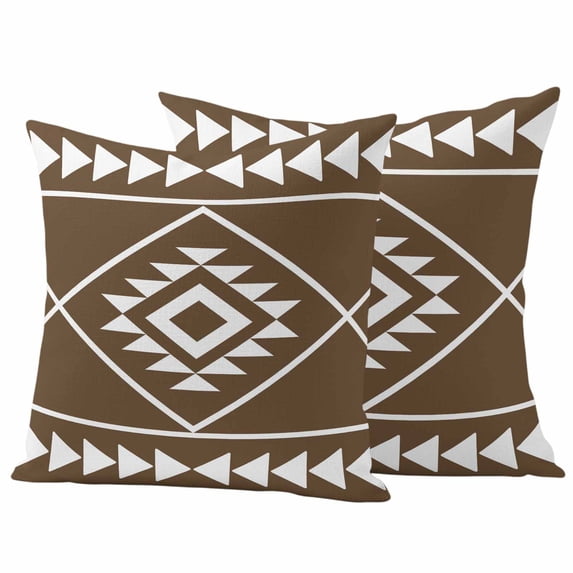 Brown Boho Outdoor Waterproof Pillow Covers, Brown Geometric Ethnic ...