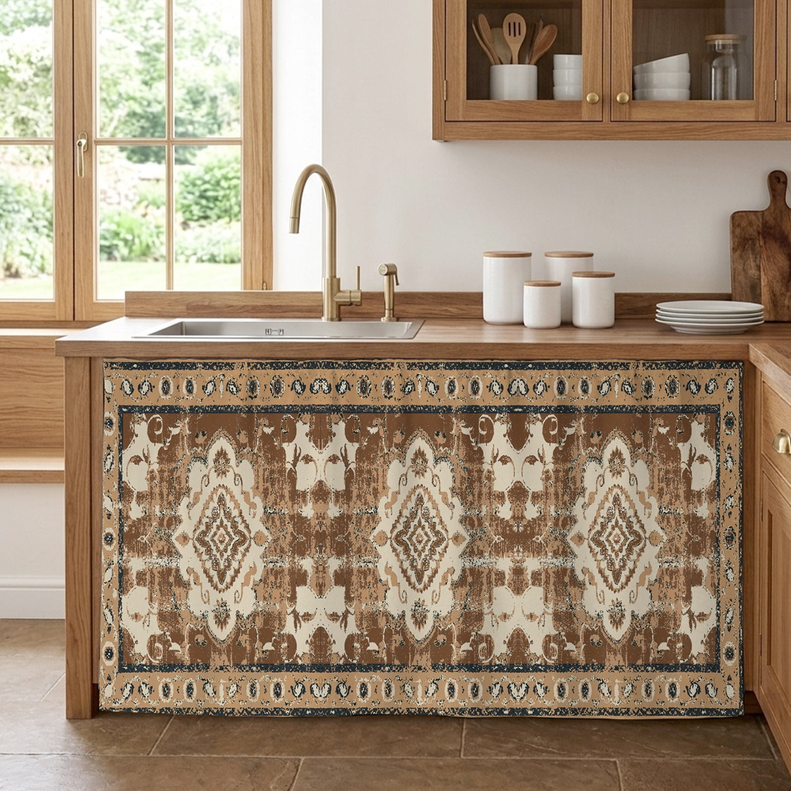 Brown Boho Pantry Cabinet Curtains 28''x51'', Retro Western Rustic ...