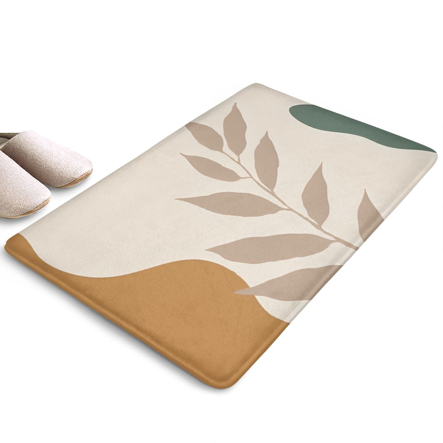 Brown Boho Plant Pattern Flannel Non Slip Door Rugs,Washable Door Mats ...