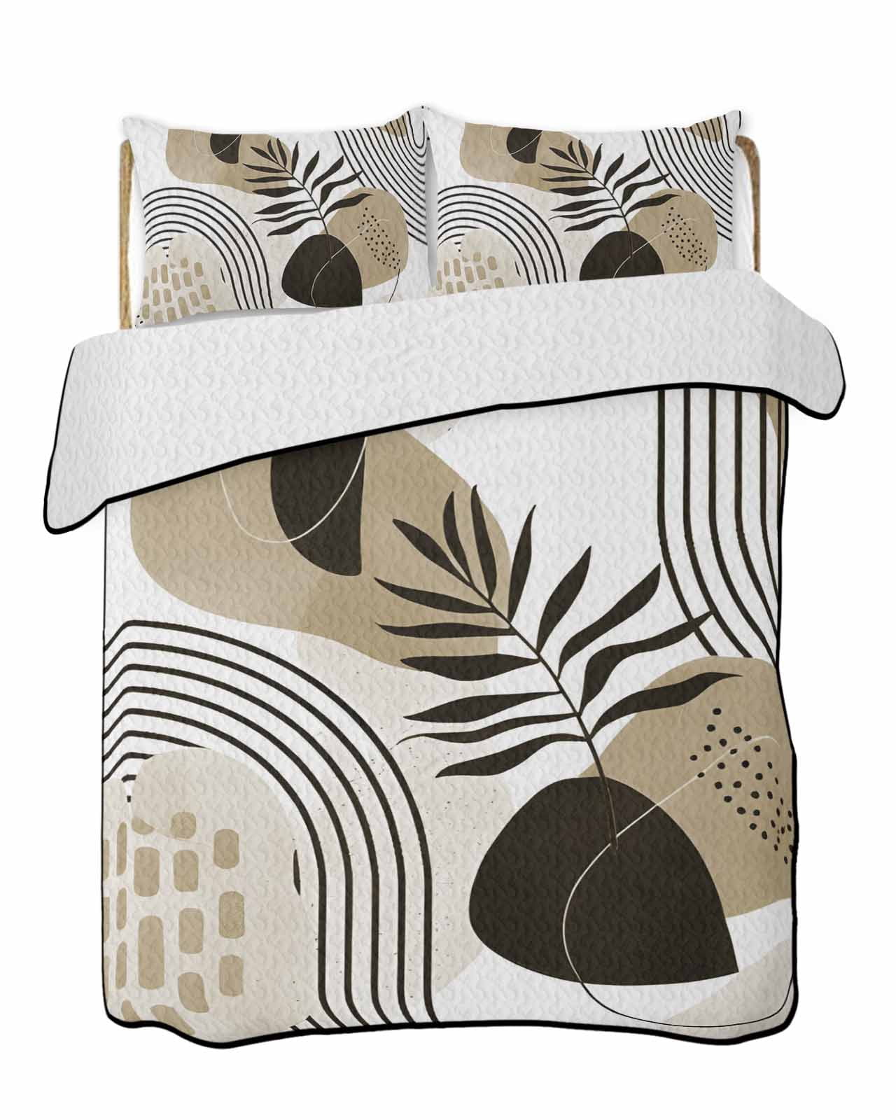 Brown Boho Quilts Bedding Set California King Medieval Leaves Geometric ...