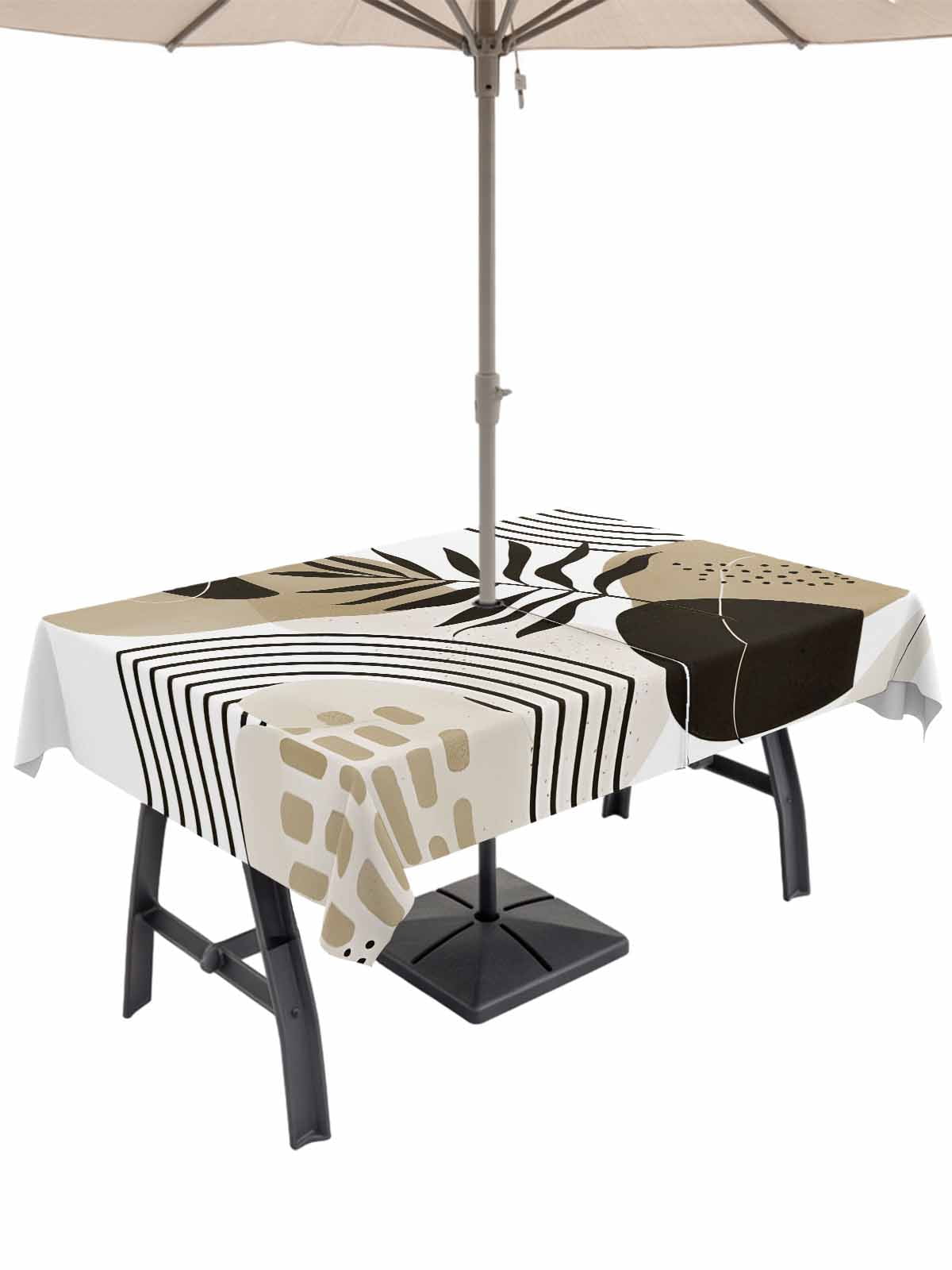 Brown Boho Rectangle Outdoor Tablecloth with Umbrella Hole Medieval ...