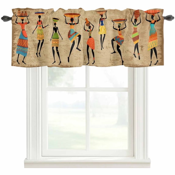 Brown Boho Rod Pocket Curtain Valance, Farmhouse Vintage Ethnic African ...