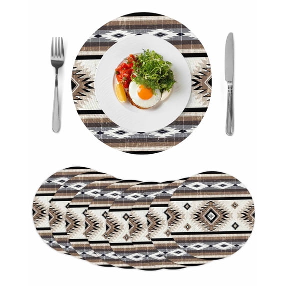Brown Boho Round 15 Inch Placemats Set of 8, Southwestern Ethnic Aztec ...