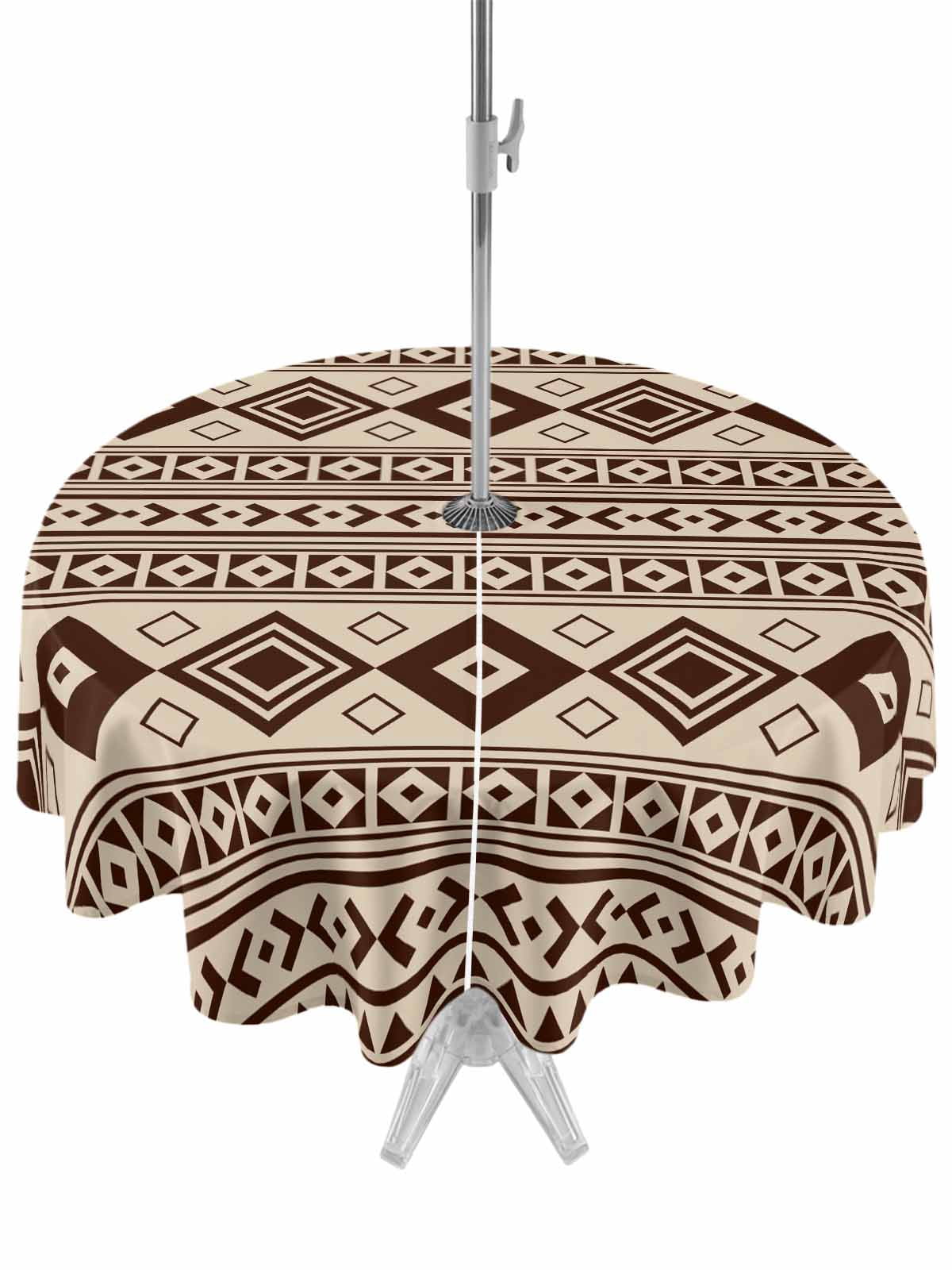 Brown Boho Round Outdoor Tablecloth with Umbrella Hole Moroccan ...