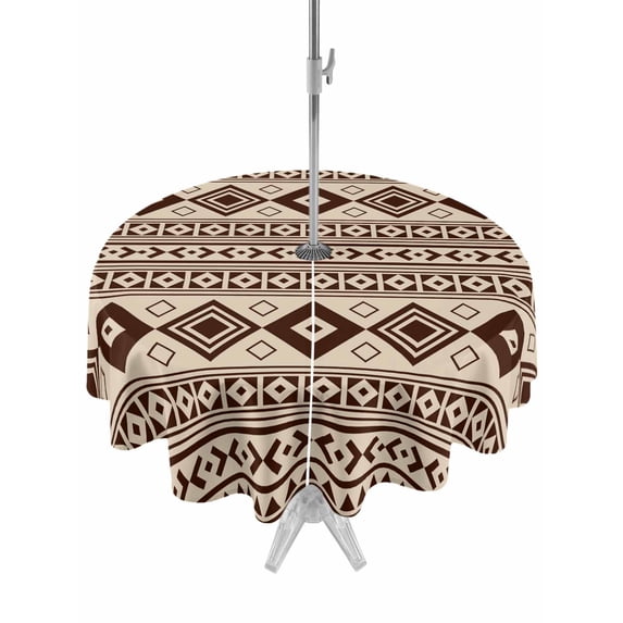 Brown Boho Round Outdoor Tablecloth with Umbrella Hole Moroccan ...