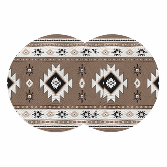 Brown Boho Round Placemats Set of 2, Braided Polypropylene Place Mats ...