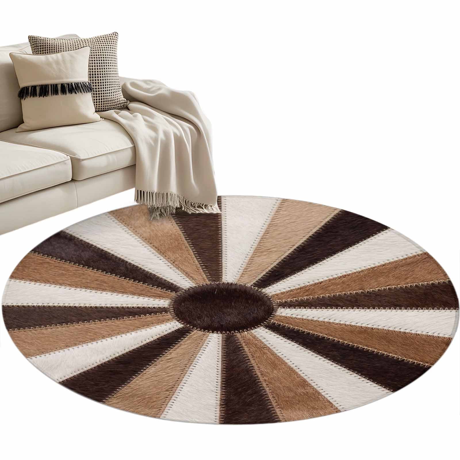 Brown Boho Round Rug 3.3ft Washable Circle Entryway Rugs Non Slip ...