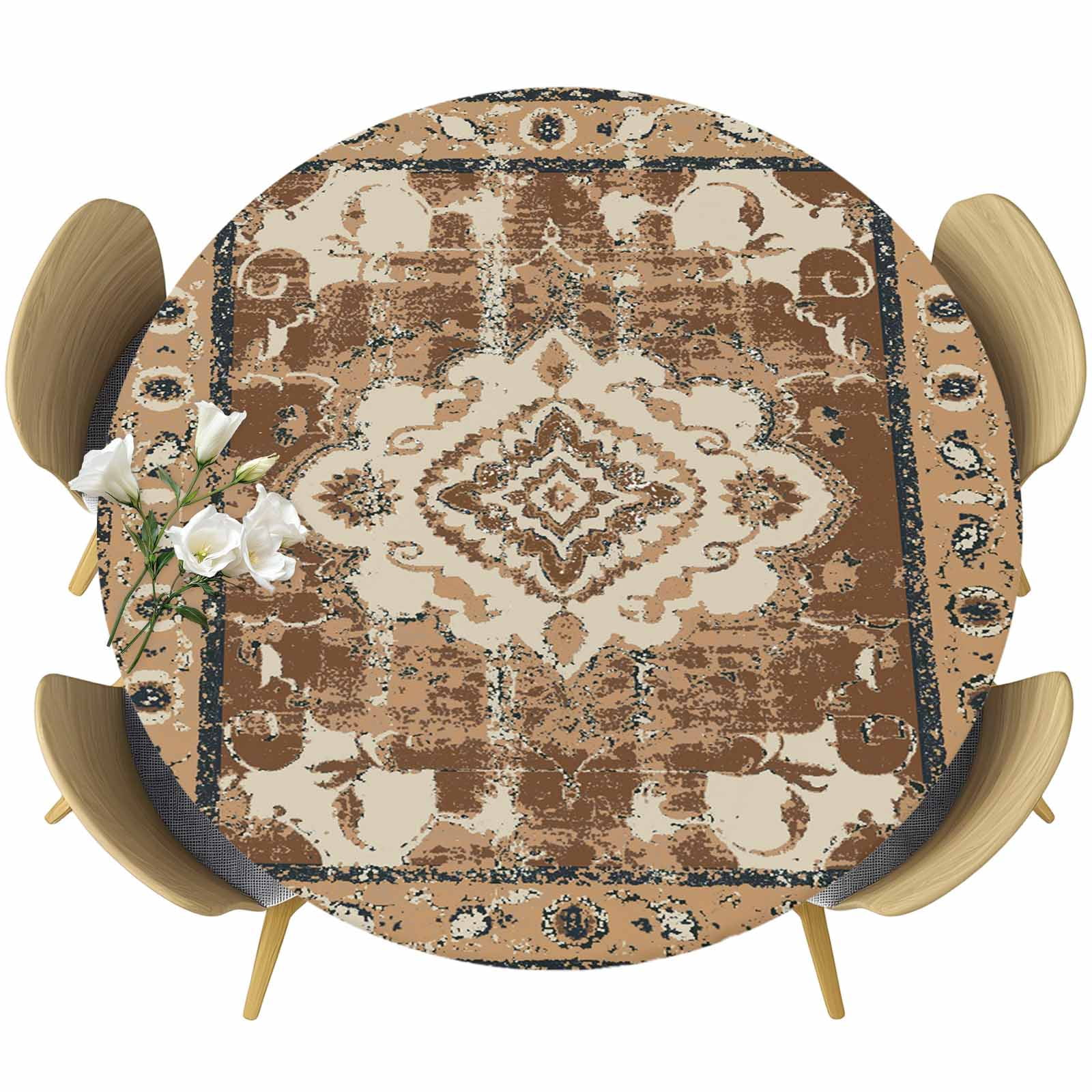 Brown Boho Round Tablecloth 36-44 Inch Round Fitted Table Cloth with ...