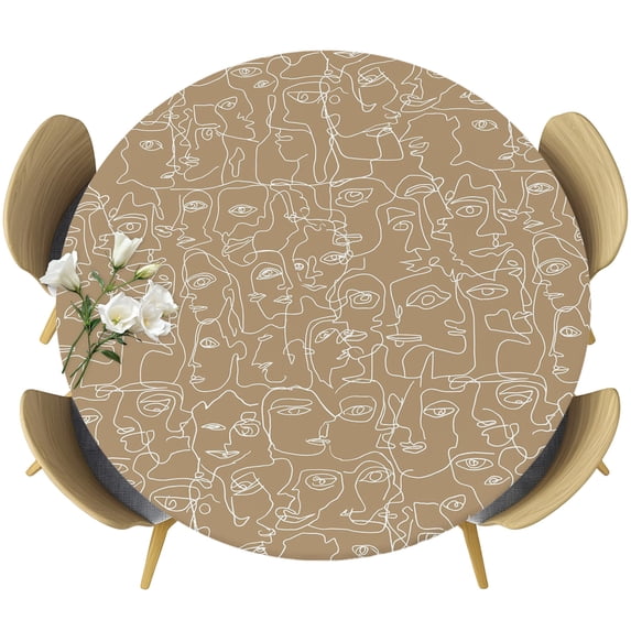 Brown Boho Round Tablecloth 55-60 Inch Round Fitted Table Cloth with ...