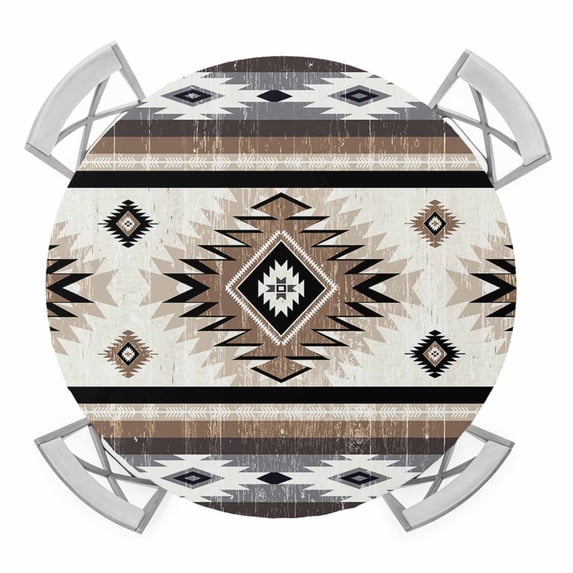 Brown Boho Round Tablecloth for 55-60 Inch Tables,Fitted Table Cover ...