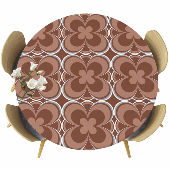 Brown Boho Round Tablecloth, Fitted Table Cover with Elastic for 36"-44 ...