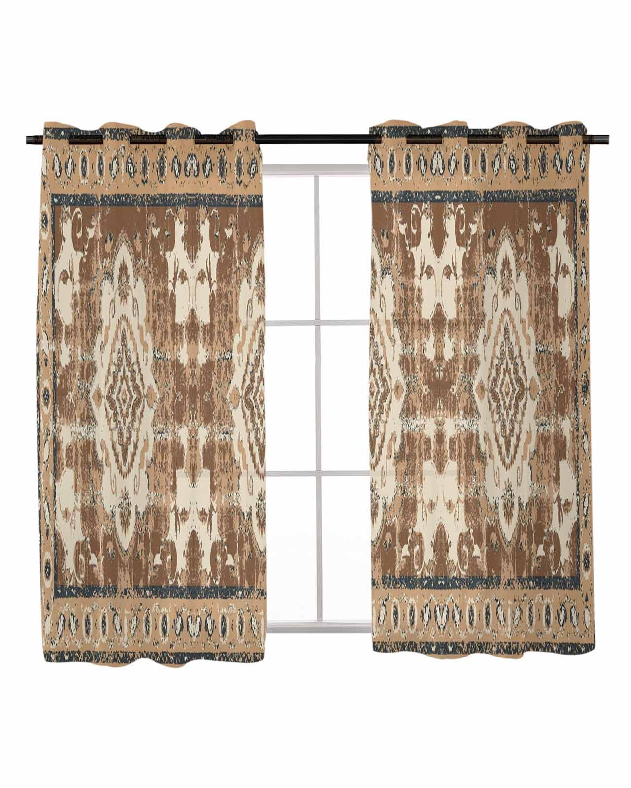 Brown Boho Sheer Curtains 54 Inch Length 2 Panels Retro Western Rustic ...