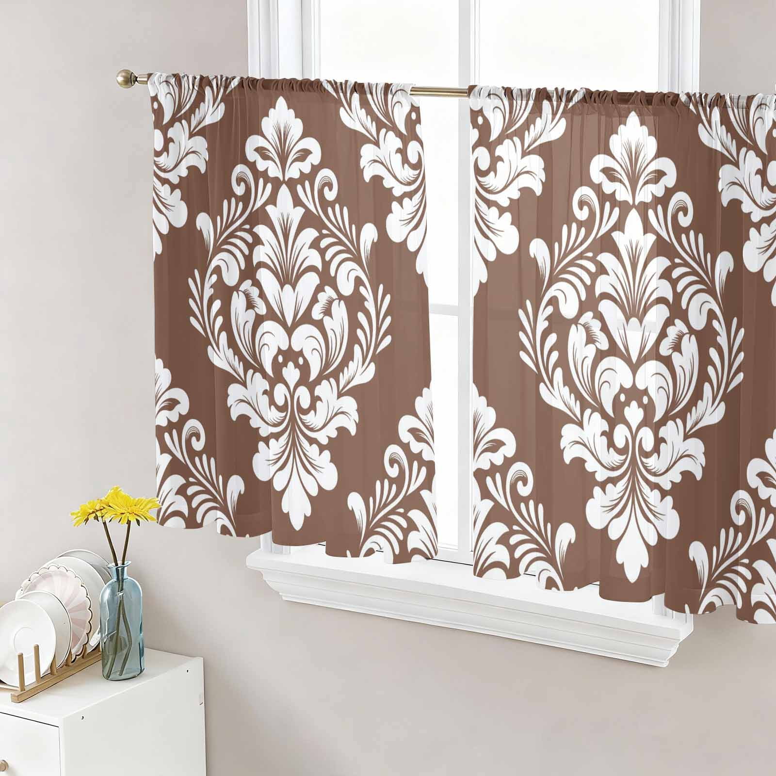 Brown Boho Sheer Curtains for Living Room Bedroom Vintage Classic ...