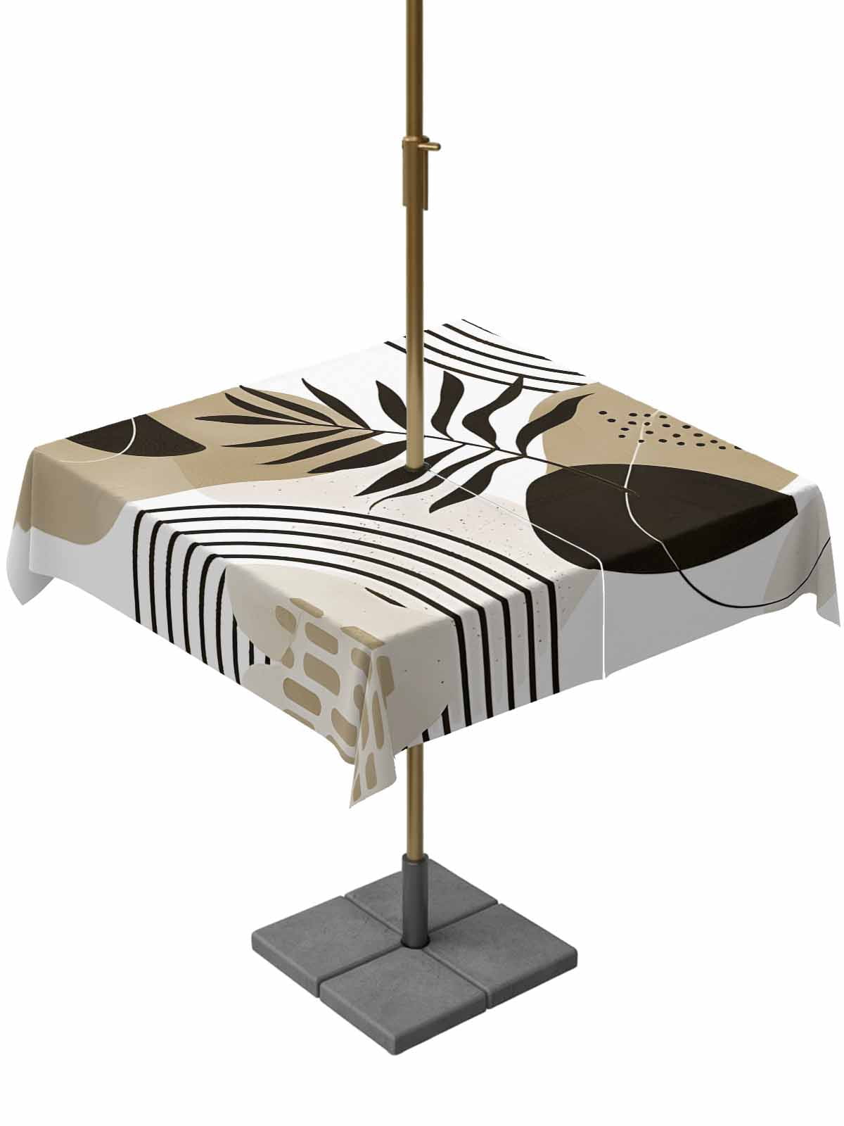 Brown Boho Square Outdoor Tablecloth with Umbrella Hole Medieval Leaves ...