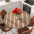 Brown Boho Stripe Light Linen Round Fitted Tablecloth with Elastic Edge ...