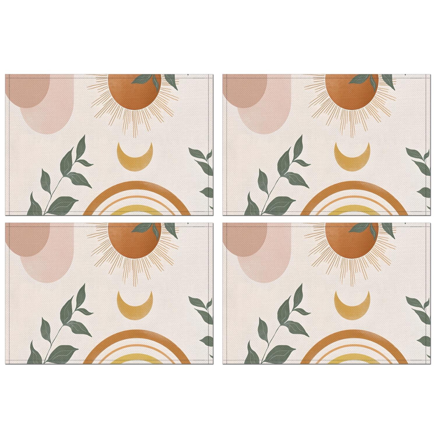Brown Boho Sun, Moon and Plant Pattern Summer Placemats Table Placemats ...