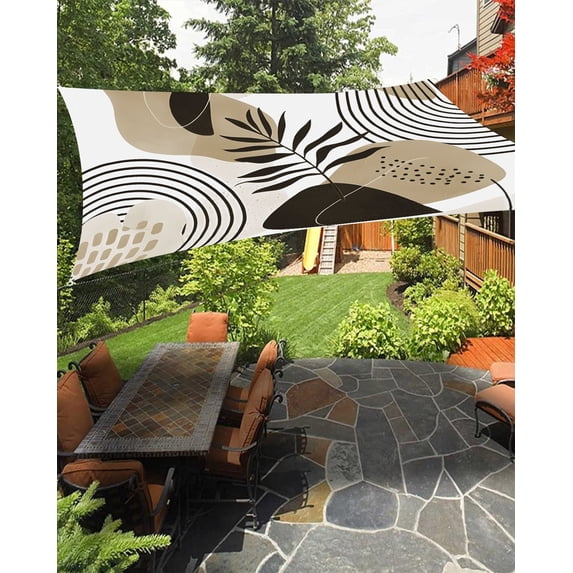Brown Boho Sun Shade Sail 6.5'X10' Medieval Leaves Geometric Lines ...