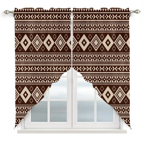 Brown Boho Swag Valances for Windows 2 Pack Moroccan Geometric Striped ...