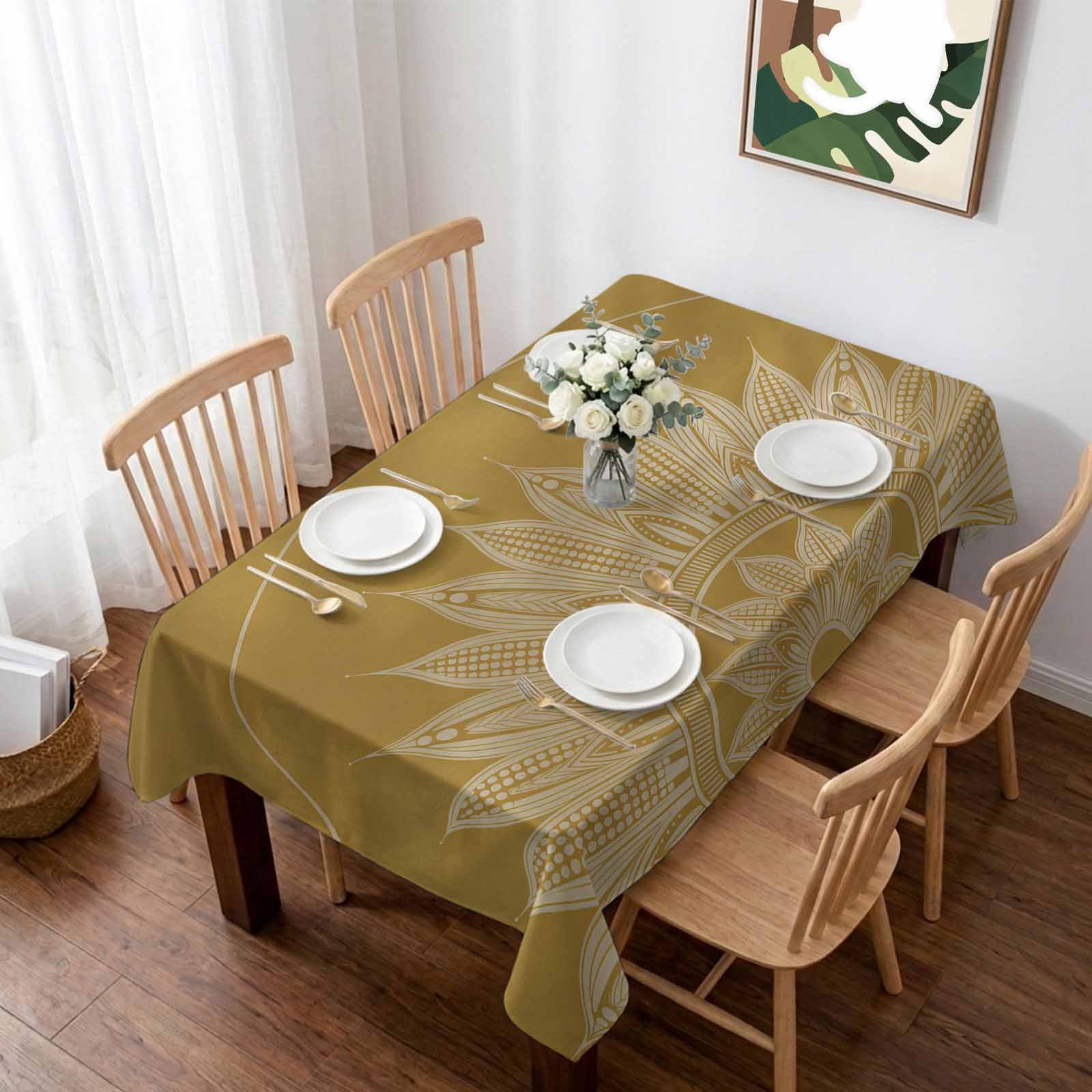 Brown Boho Table Cloth Waterproof Tablecloths, Middle Century Abstract ...
