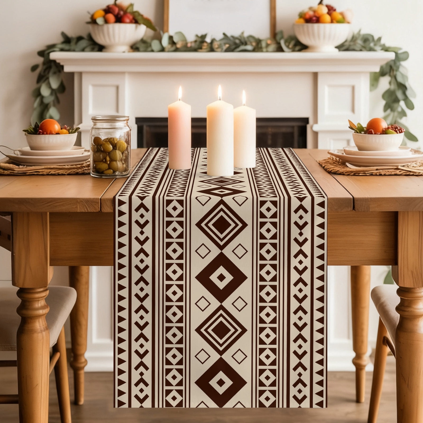 Brown Boho Table Runner 13x72 Inch Moroccan Geometric Striped Folk ...