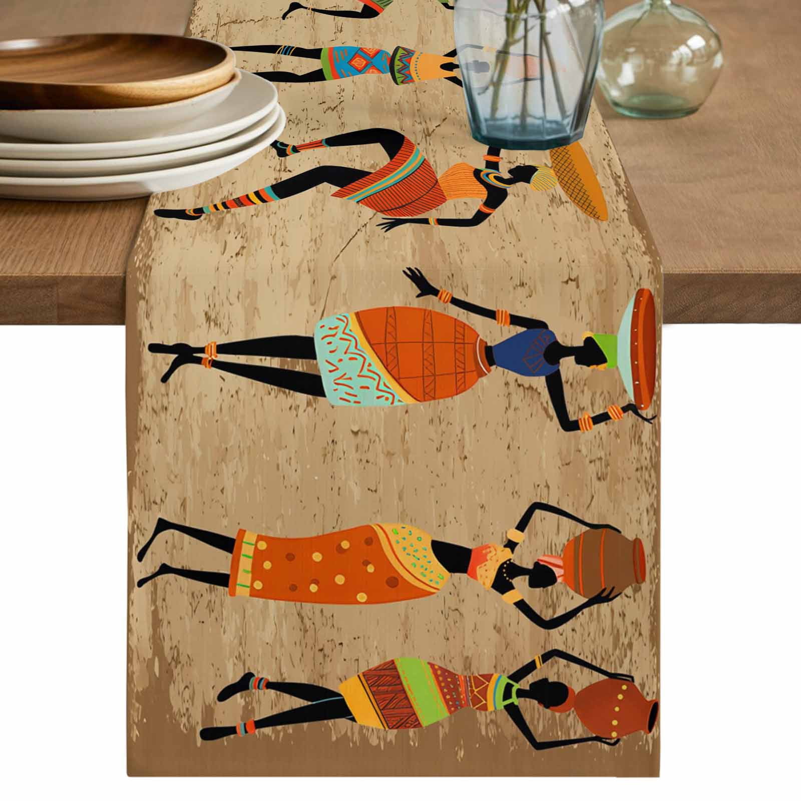 Brown Boho Table Runner 72 Inches, Farmhouse Vintage Ethnic African ...