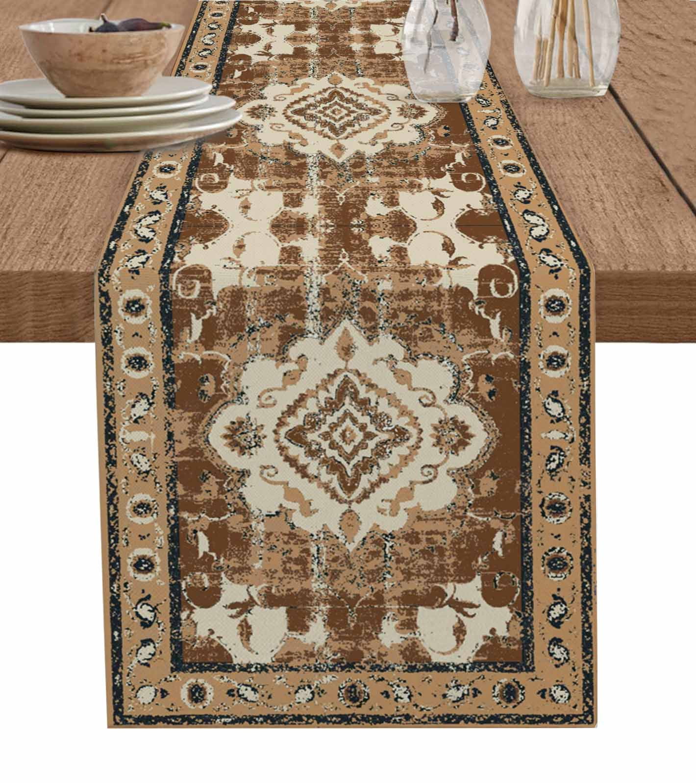 Brown Boho Table Runner 72 Inches, Retro Western Rustic Ethnic Tribal ...