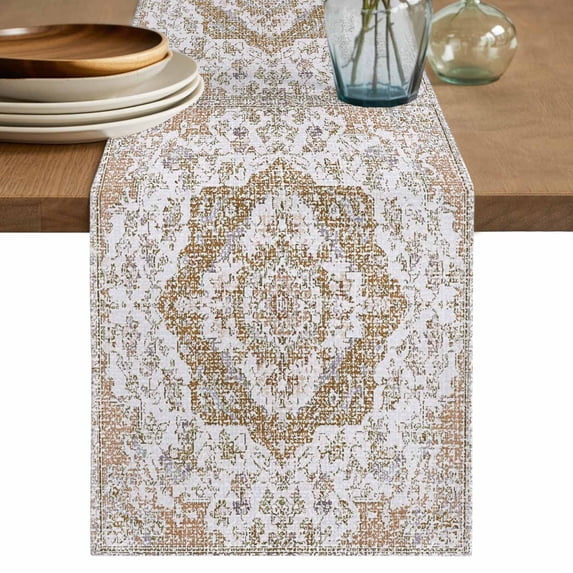 Brown Boho Table Runner 72 Inches, Vintage Abstract Art Floral Ethnic ...