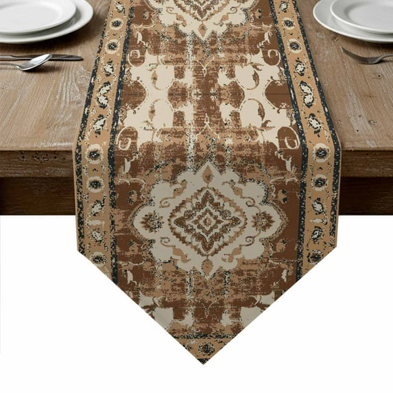 Brown Boho Table Runner Linen Burlap Table Runner 120 Inches Long Retro ...