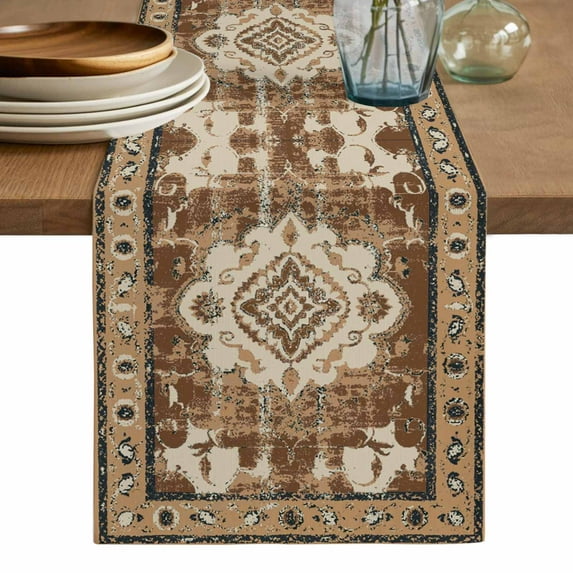 Brown Boho Table Runner, Retro Western Rustic Ethnic Tribal Patterns ...
