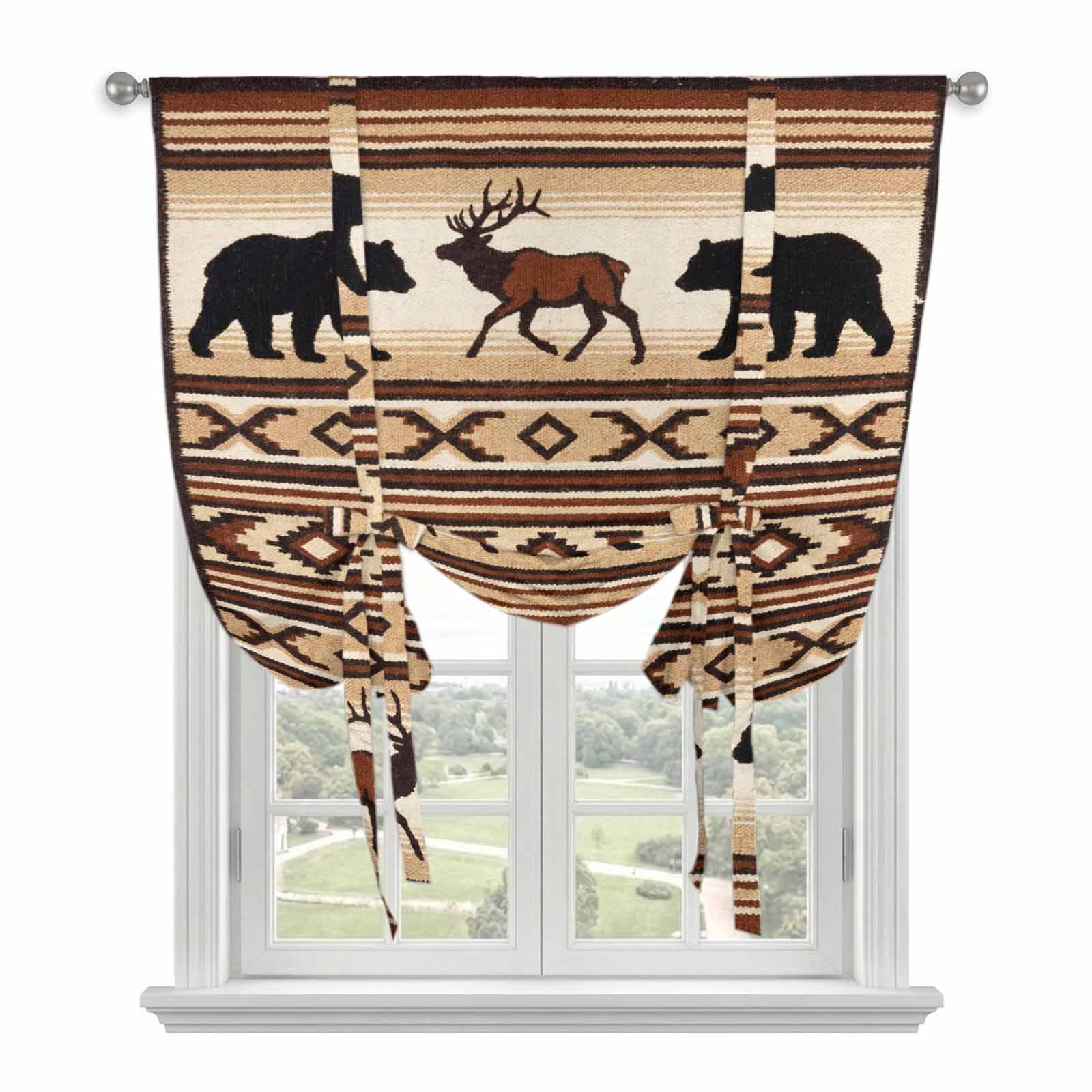Brown Boho Tie Up Curtains for Window, Thermal Insulated Balloon Shade ...