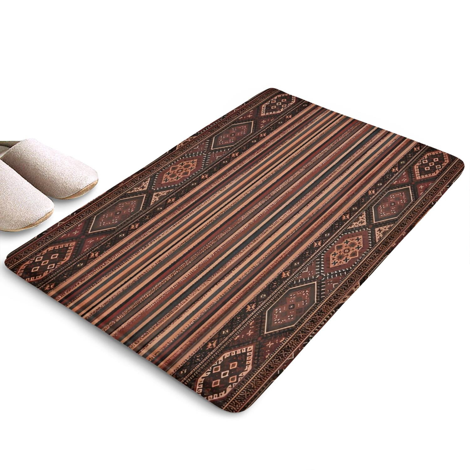 Brown Boho Tribal Hexagons and Stripes Flannel Non Slip Door Rugs ...