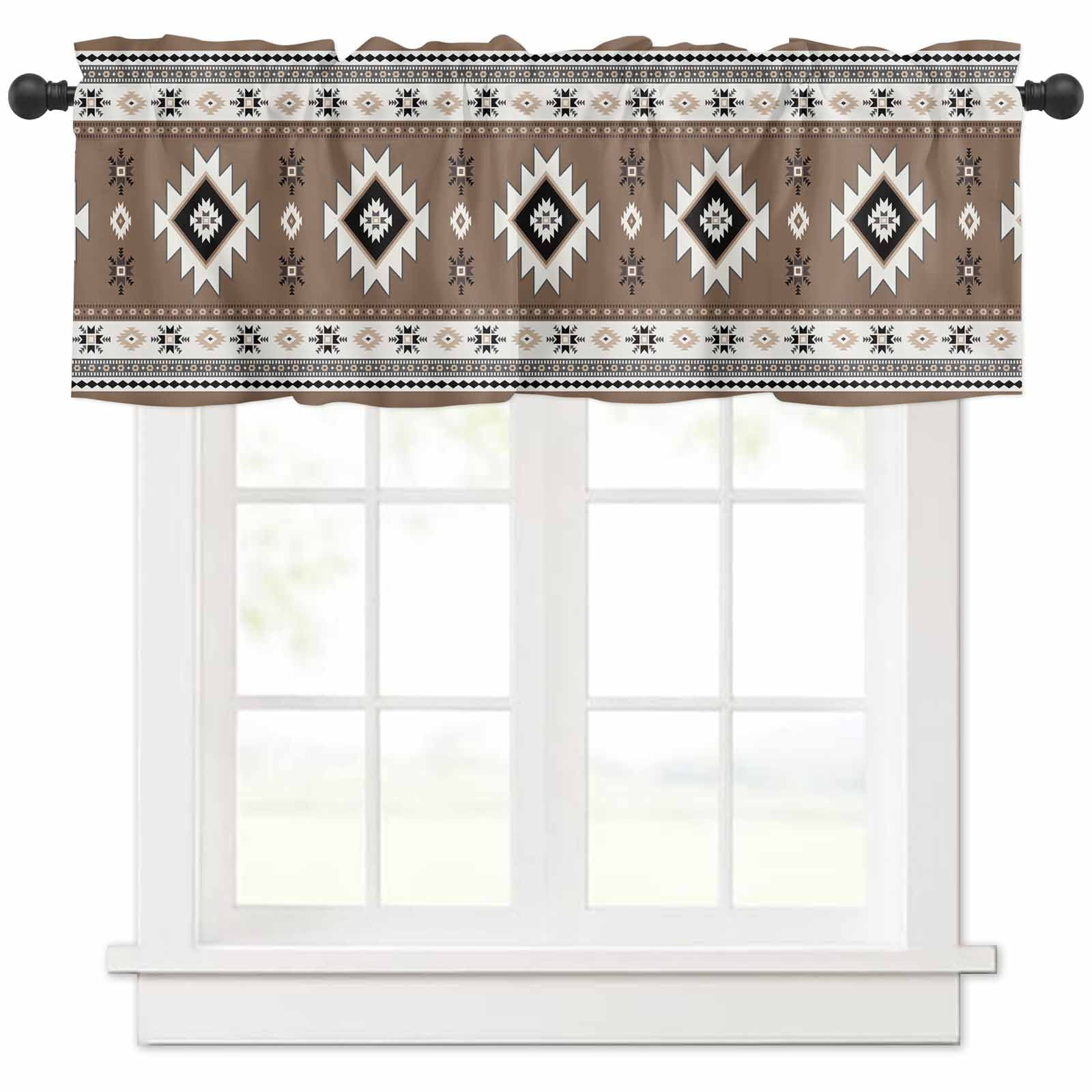 Brown Boho Valances for Windows Farmhouse Kitchen Curtains Valances Rod ...