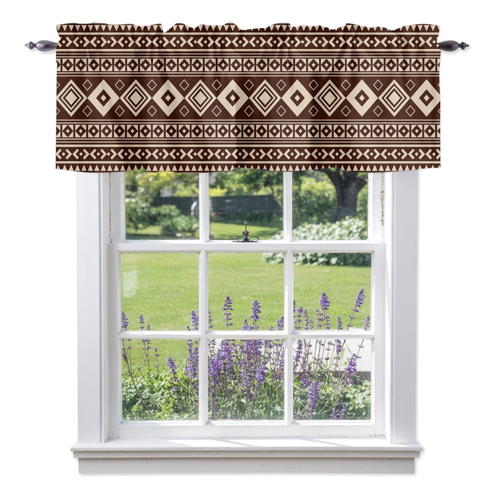 Brown Boho Valances for Windows, Moroccan Geometric Striped Folk Modern ...