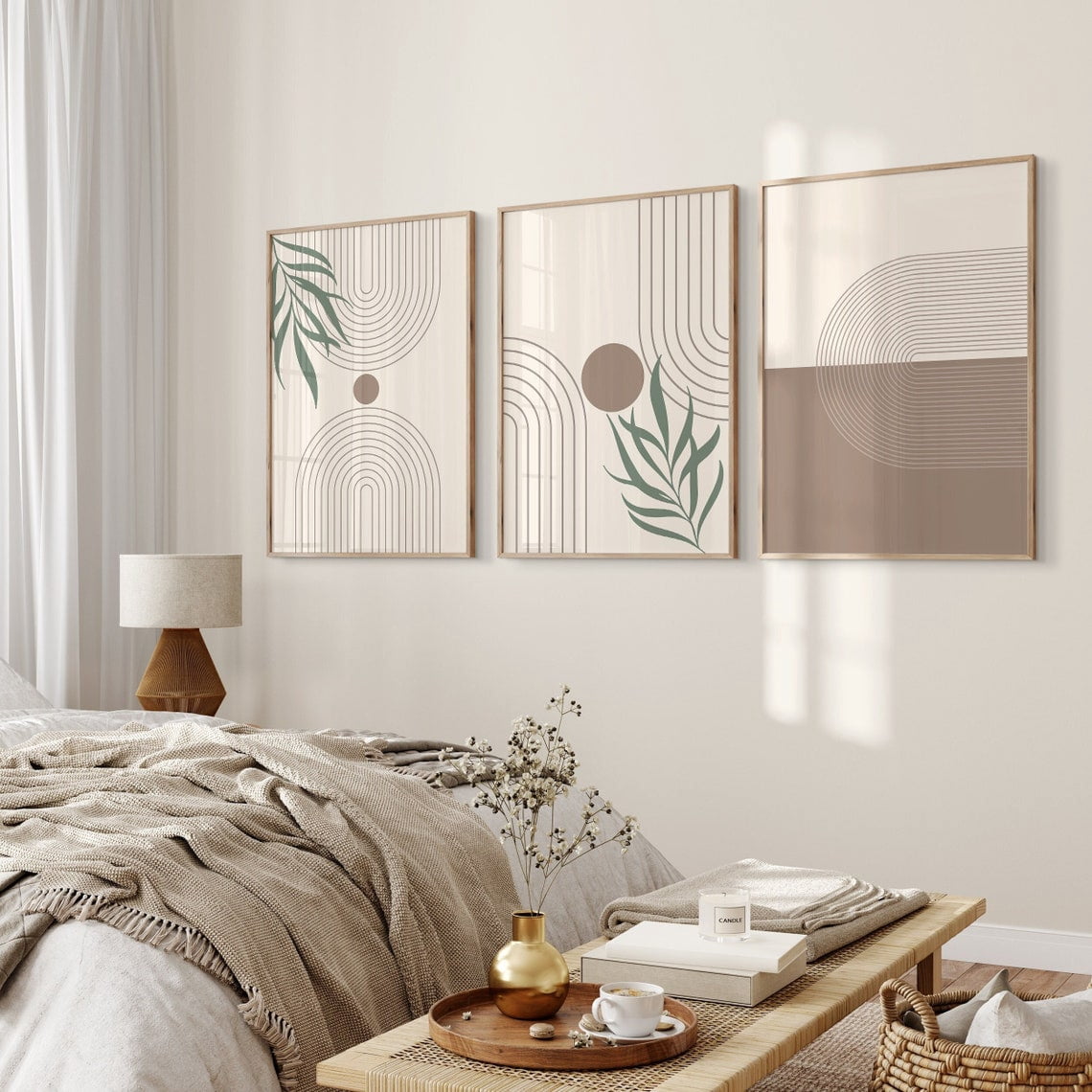 Brown Boho Wall Art Set Of 3, Terracotta Rainbow Mid Century Prints ...
