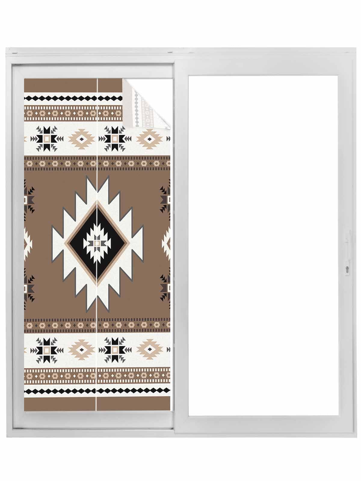 Brown Boho Window Privacy Film, Farmhouse Aztec Southwest Ethnic ...