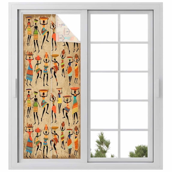 Brown Boho Window Privacy Film, Farmhouse Vintage Ethnic African Women ...