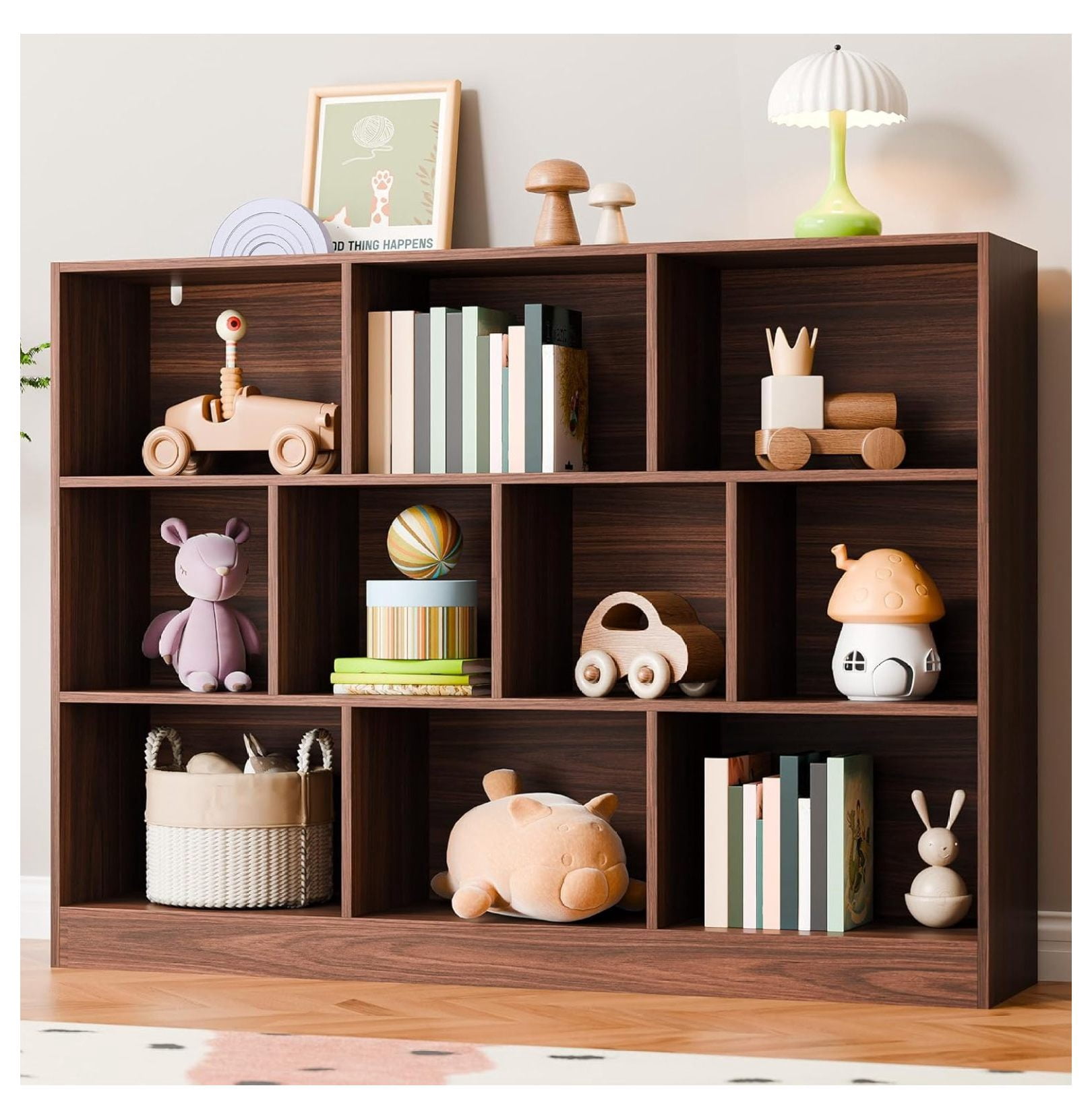 Brown Bookshelf, 3-Tier Open Shelf Bookcase, 10 Cube Storage Organizer ...